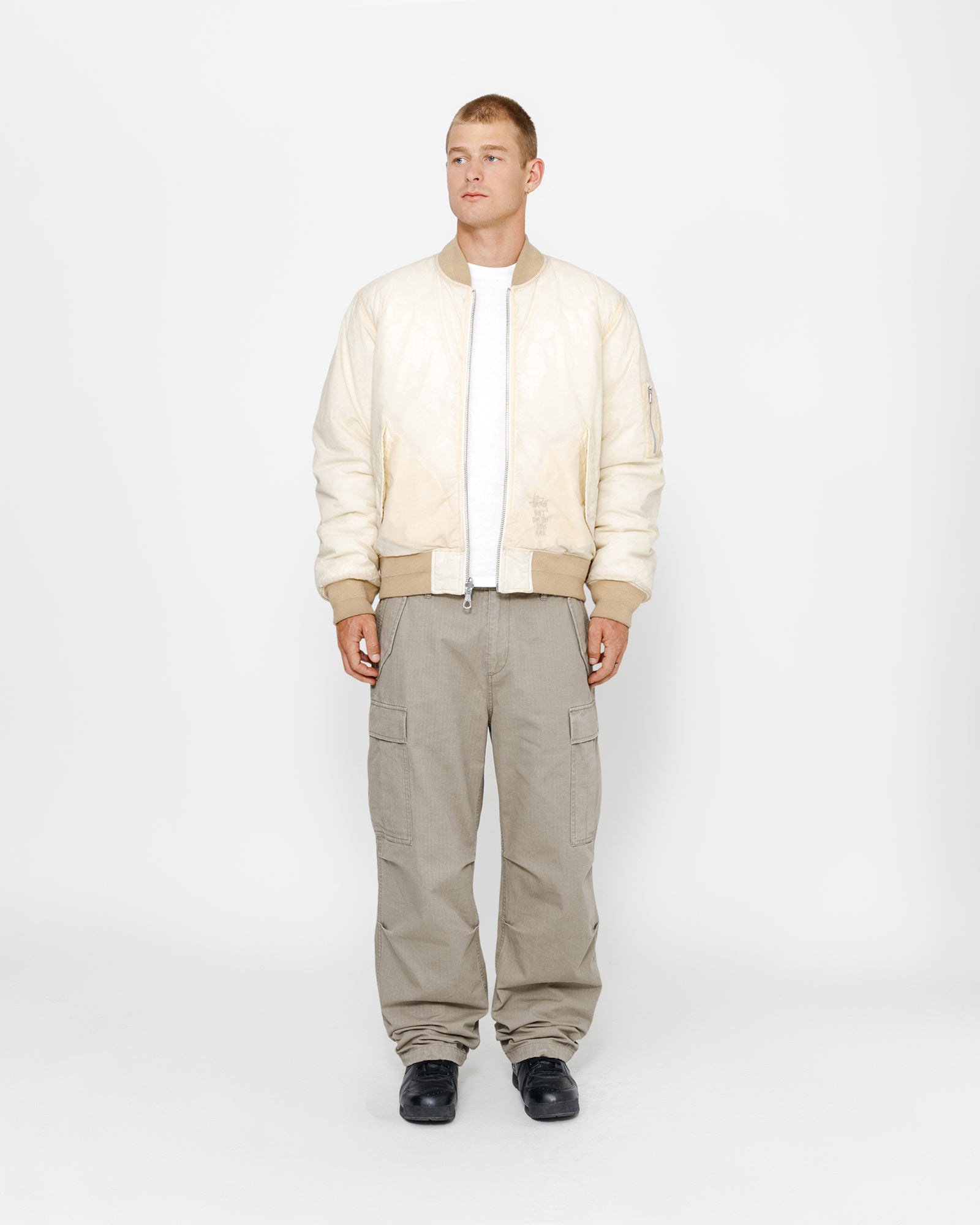 Built Reversible Waxed Bomber Jacket in cream – Stüssy UK